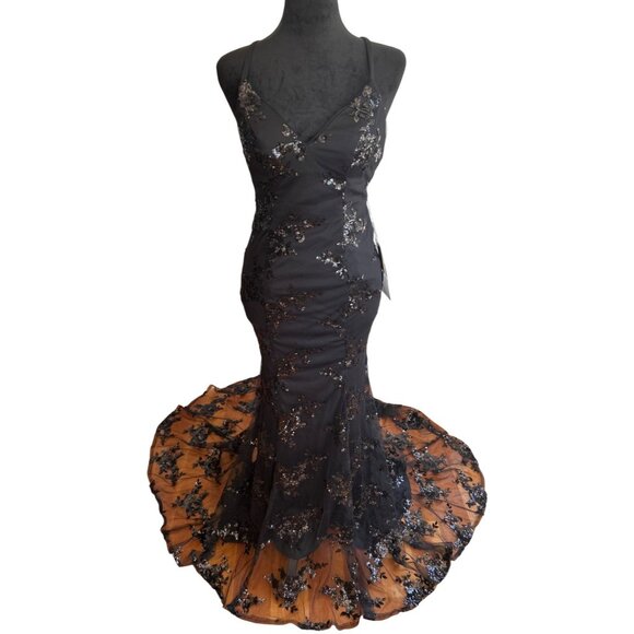 Stacees | Dresses | Stacees Black Floral Whimsygoth Gown Delicate Sheer ...